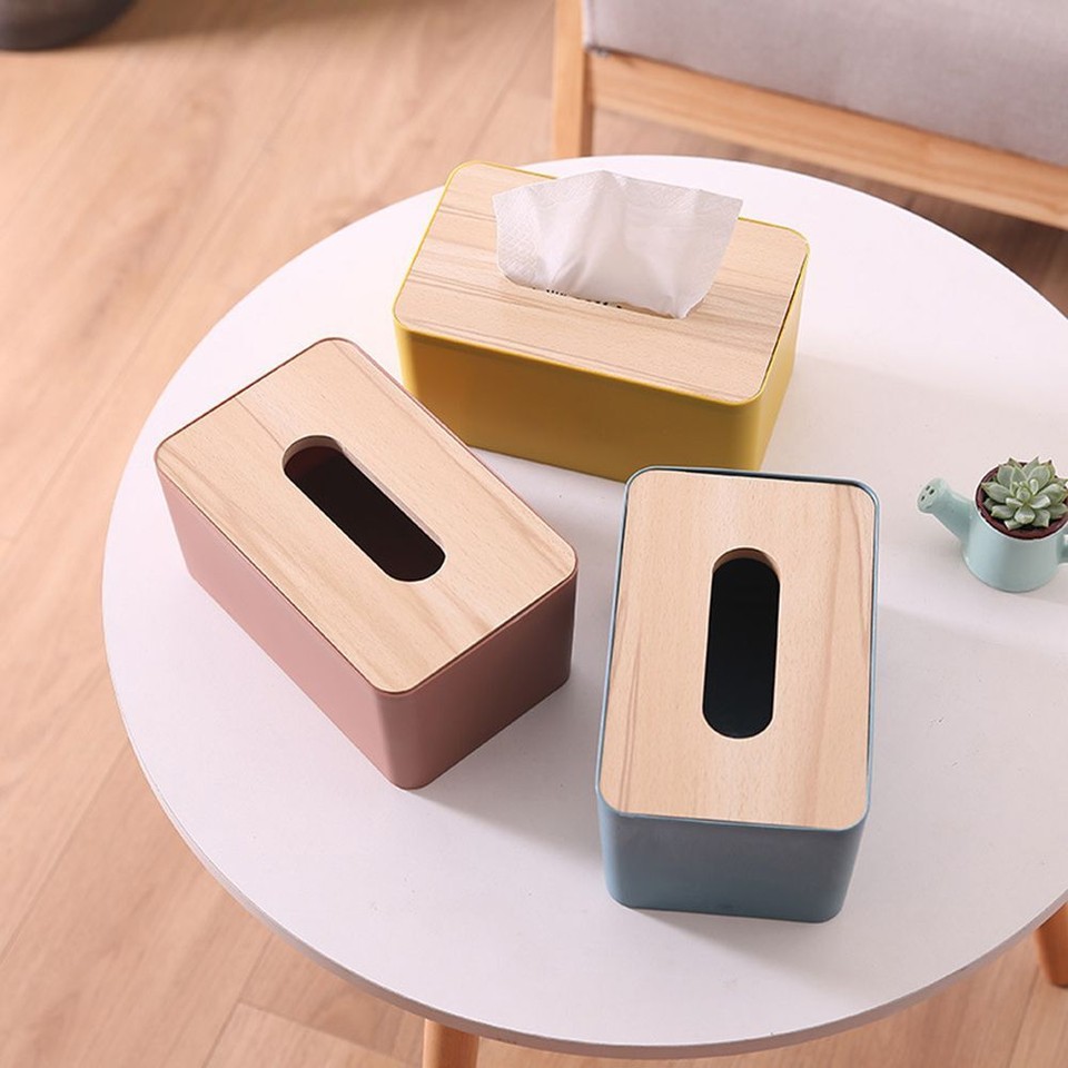 Wooden Desktop Tissue Boxes Paper Storage Case Table Decoration Tissue ...