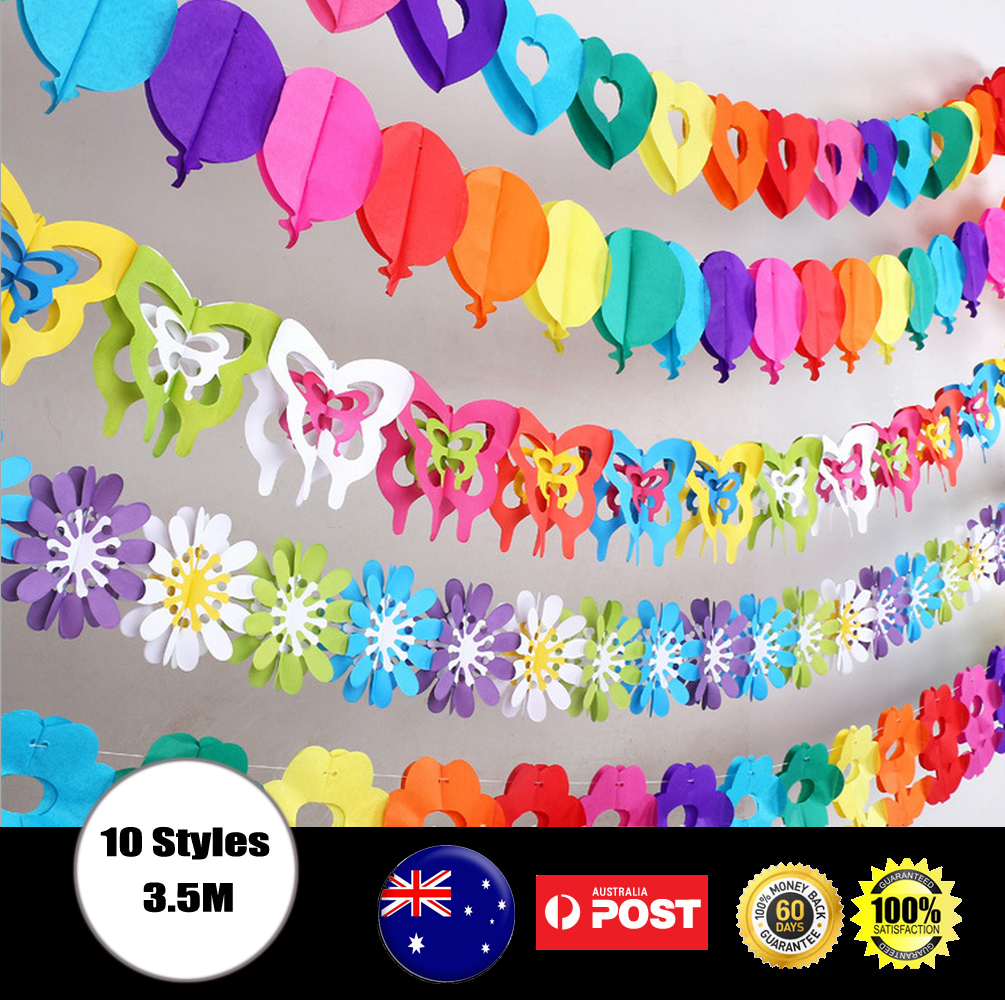 Rainbow colours Hanging Paper Chain Flower Wedding Birthday Party ...