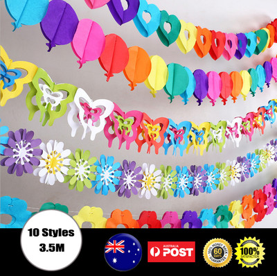 Rainbow colours Hanging Paper Chain Flower Wedding Birthday Party ...