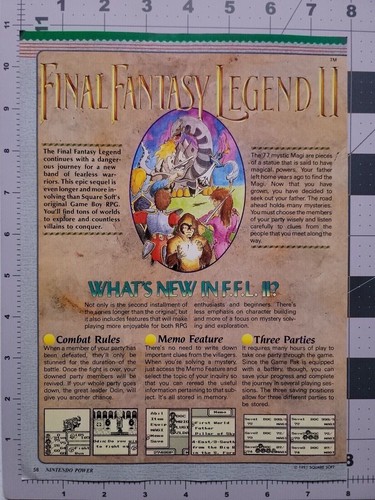 Final Fantasy Legend Ii 2 Gameboy Original Print Ad / Poster Game Promo ...