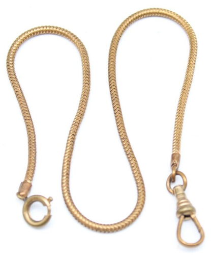 12" G.F SNAKE POCKET WATCH CHAIN SPRING RING DOG CLIP FOB 2.2mm WIDE ...