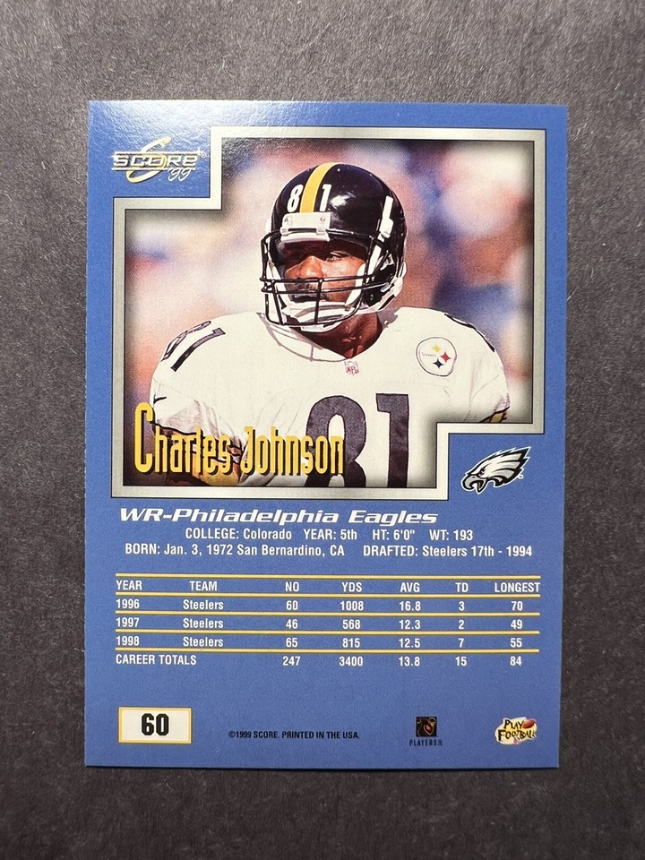 1999 Score Charles Johnson Philadelphia Eagles Card #60 | eBay