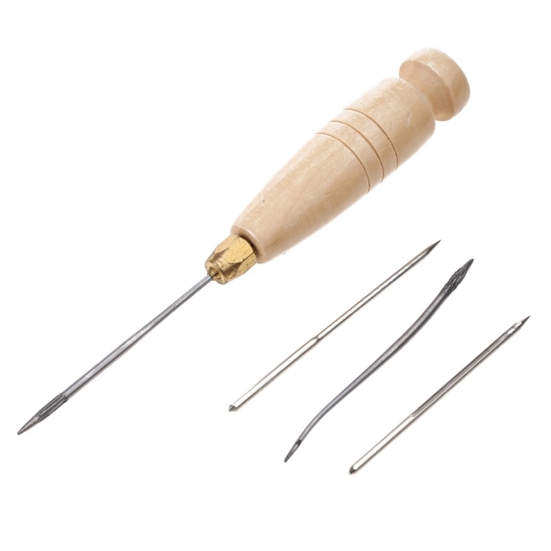 4 In 1 Leather Crafting Sewing Awl Scratch Awl Sandal Wood Handle Pin ...
