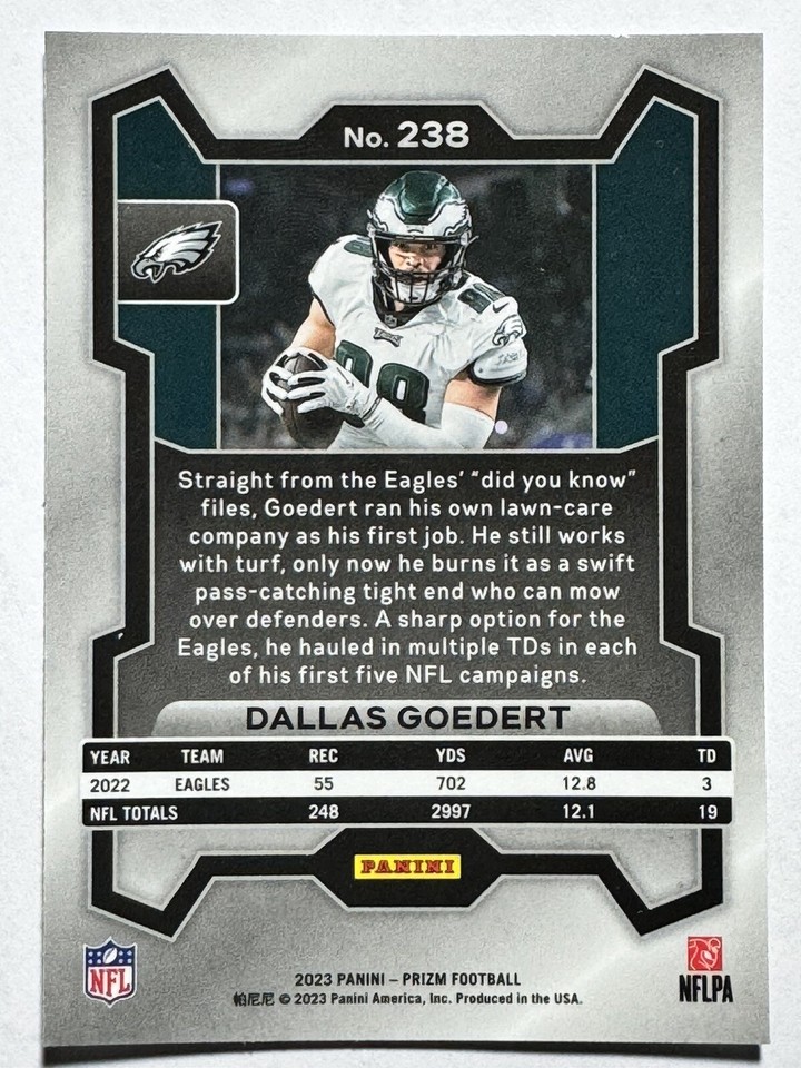 DALLAS GOEDERT Philadelphia Eagles 2023 Panini Prizm Football Card #238 ...