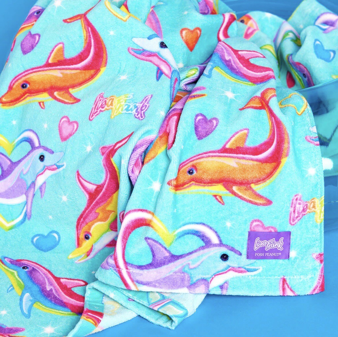 Posh Peanut x Lisa Frank 🐬 🌈 DANCING DOLPHINS Beach Bath Towel NWT | eBay