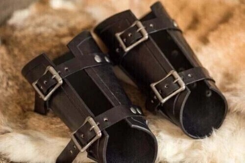 Real Leather Studded Medieval Bracer Pair Gauntlet Arm Guard Archery ...
