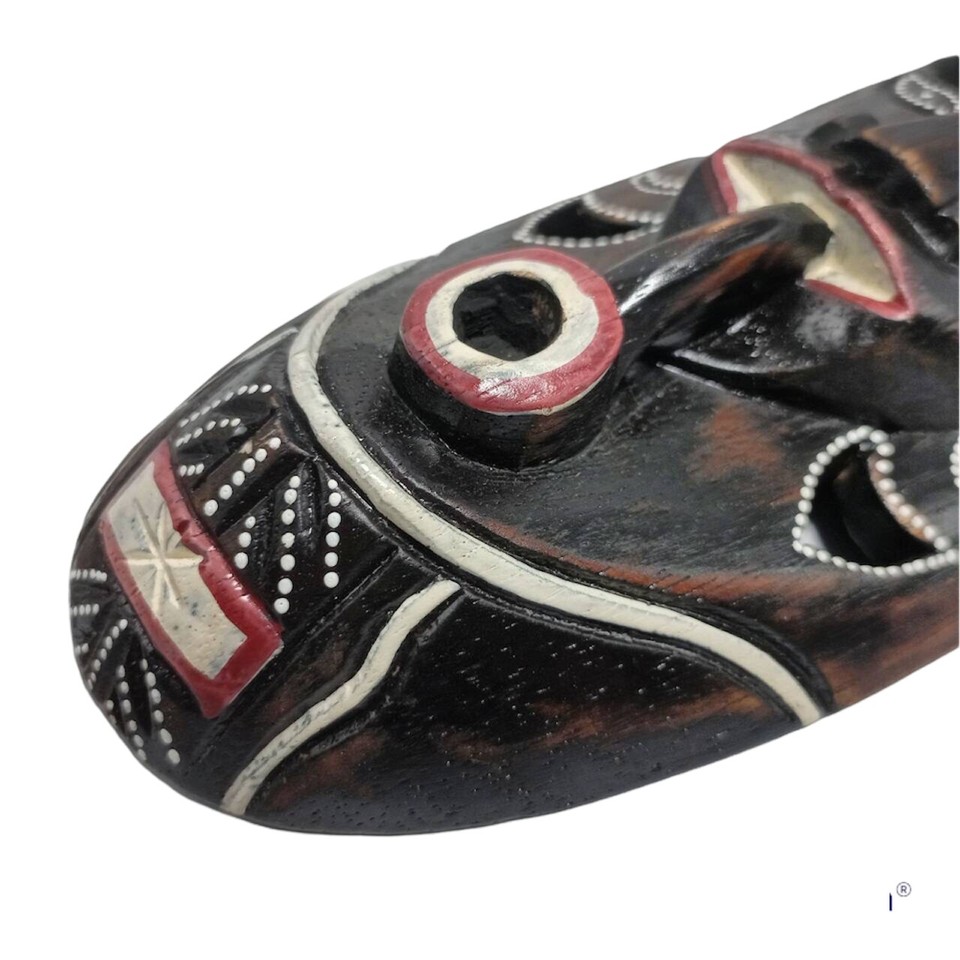 African Wood Mask Hand Carved Black Smoking Pipe Face Wall Hanging ...