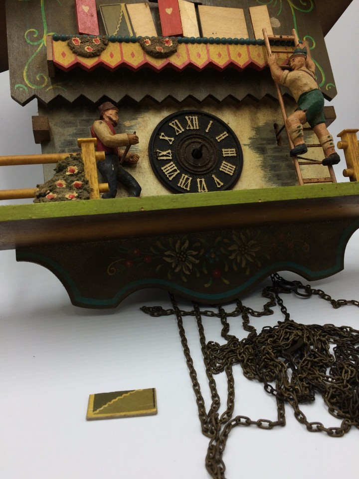 Vtg Antique Germany Cuckoo Clock Farmers Daughter,Ladder,Music Box ...