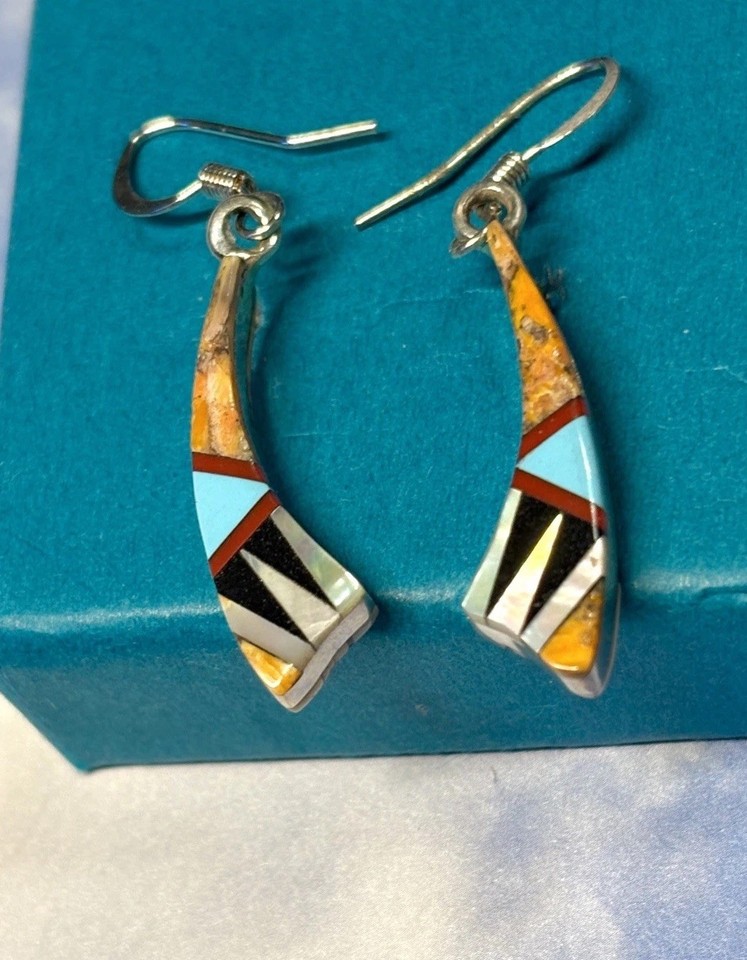 NAVAJO (2-sided) Sterling Silver Turquoise Spiny Oyster Onyx Claws 925 ...