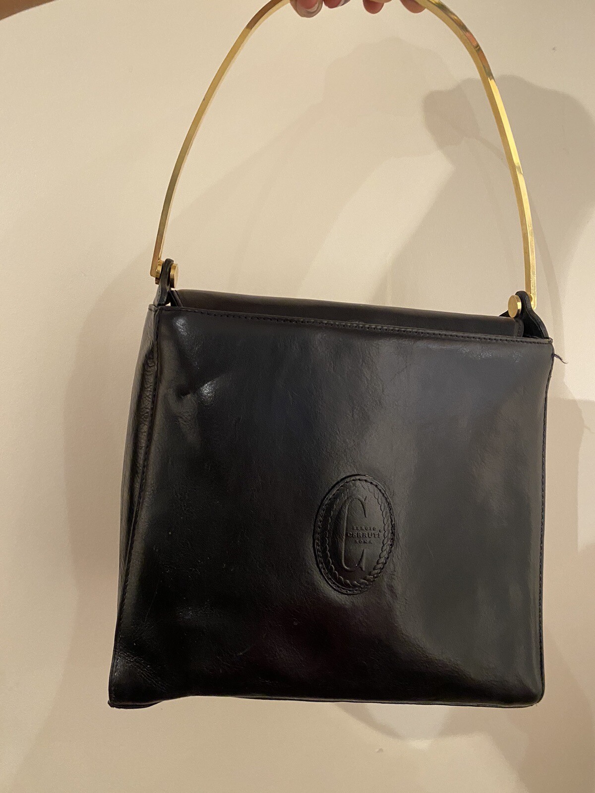CERRUTI ROMA Vintage Black Real Leather Shoulder Bag Handbag | eBay UK