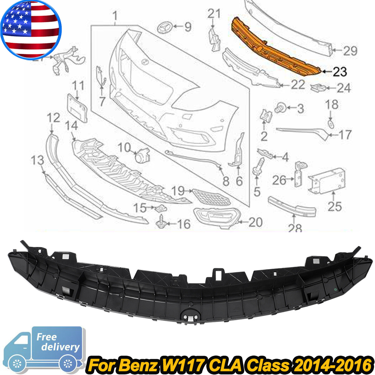 Front Upper Bumper Absorber Support For Mercedes-Benz W117 CLA250 ...