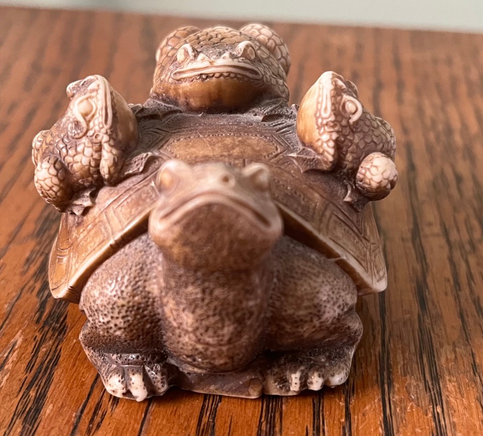 Netsuke Turtle with Three Frogs | eBay