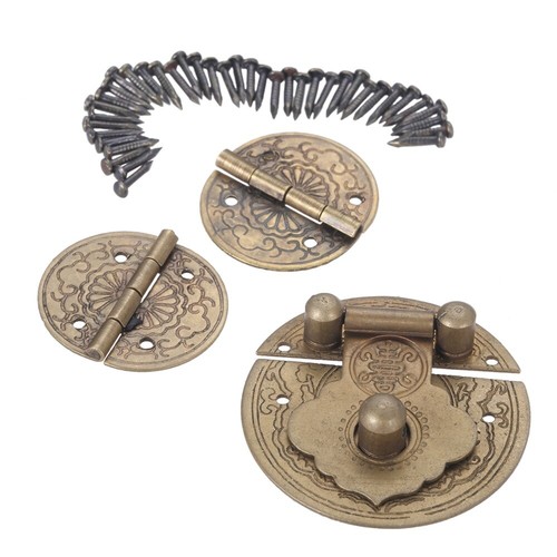 Decorative Hinges &Latch Hasp Clasp Chinese Vintage Lock Set Wooden Box ...
