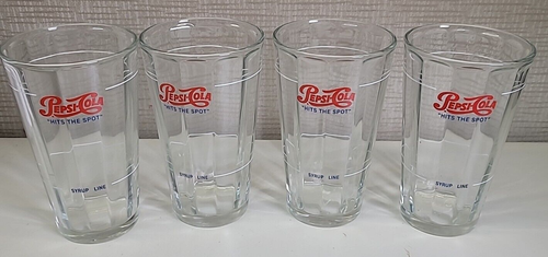 4 RARE Vintage Pepsi Cola Soda Fountain Glasses Syrup Line "HITS THE ...