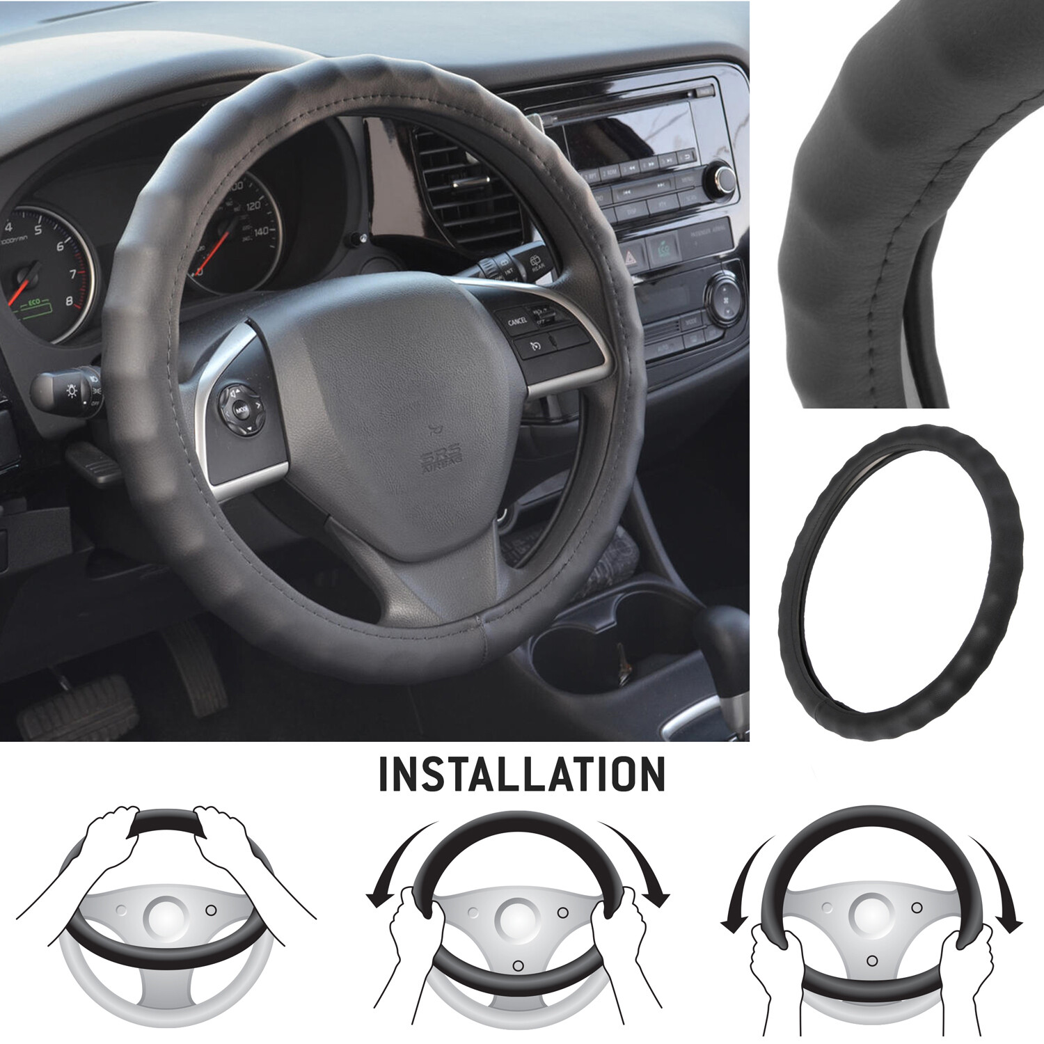 Genuine Custom Leather Steering Wheel Cover for Auto Car SUV Large ...