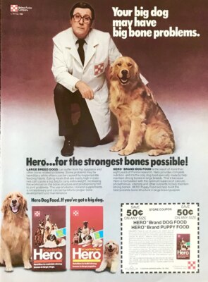 1982 Ralston Hero Dog Food PRINT AD Your Big Dog May Have Big Bone ...