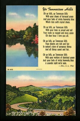 Poetry Poem Poet Postcard State Tennessee Hills TN S L Pitt Linen | eBay