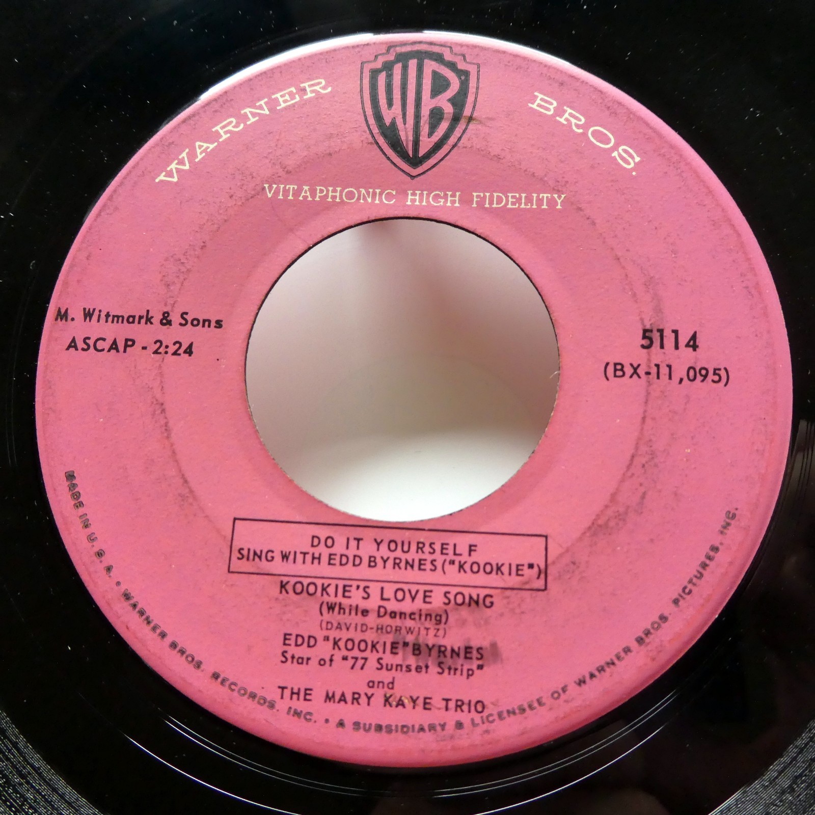 EDD Kookie BYRNES Mary Kaye 45 Kookies love song WARNER 1959 pop ...