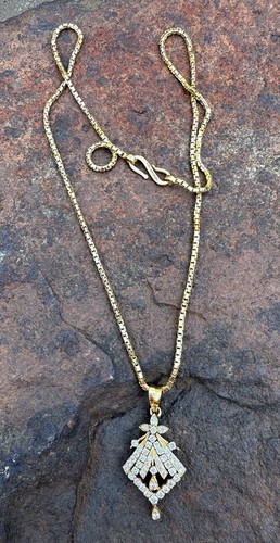 14K Vintage Diamond Necklace-38(Approx.)1 Pointer's in Pendant-Chain(15 ...