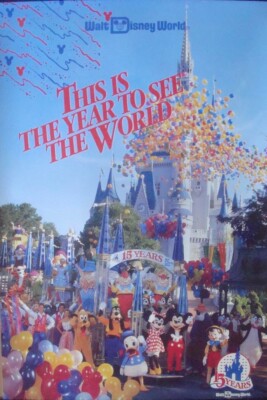 WALT DISNEY WORLD 15th ANNIVERSARY Vintage 1986 Travel poster 20x30 NM ...
