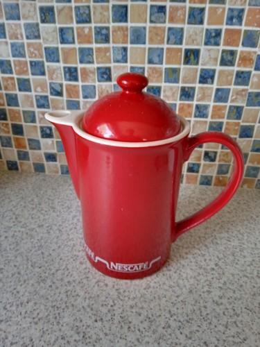 NESCAFE PROMO COFFEE POT WITH LID RARE RED VNTAGE 16.5CM HIGH 12CM ...