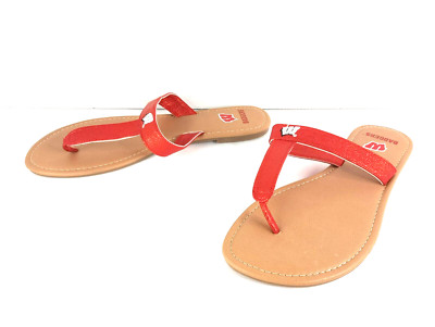 WISCONSIN BADGERS SANDALS - Womens Size 10 - Tan Flip Flops Style w ...