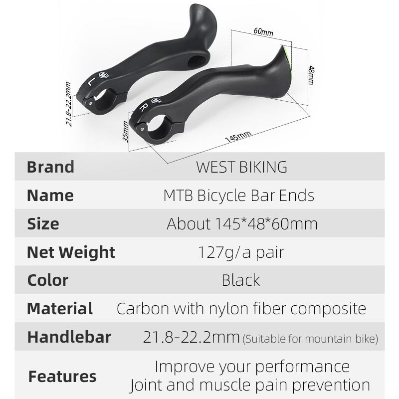 MTB Bike Handlebar Bar Ends Ergonomic Extended Bicycle Bar Ends Black a ...