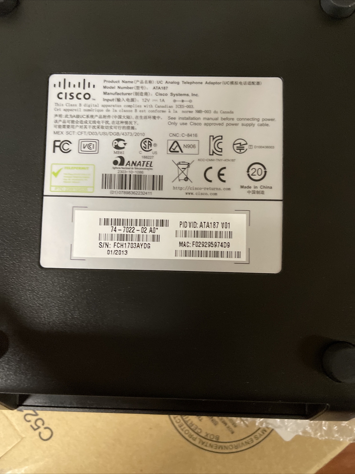 Cisco Ata187 UC Analog Enterprise Business Telephone Adapter for sale ...