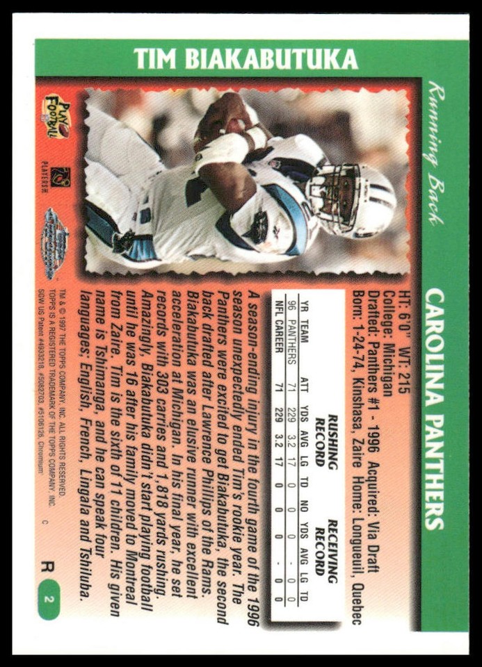 1997 Topps Chrome #2 Tim Biakabutuka Carolina Panthers Refractors | eBay