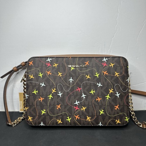 Michael Kors Jet Set Brown Airplane Print Crossbody Bag Purse NEW* $198 ...