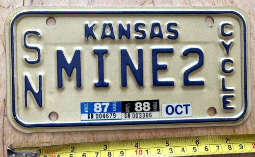 RARE! KANSAS MOTORCYCLE VANITY LICENSE PLATE " MINE 2 " KS | eBay