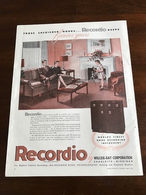 1946 VINTAGE 10X12 PRINT Ad RECORDIO HOME RECORDER PARENTS LISTENING TO ...