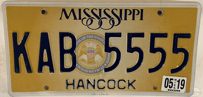 QUADRUPLE 5 license plate 5555 Stennis NASA Bay St. Louis Diamondhead ...