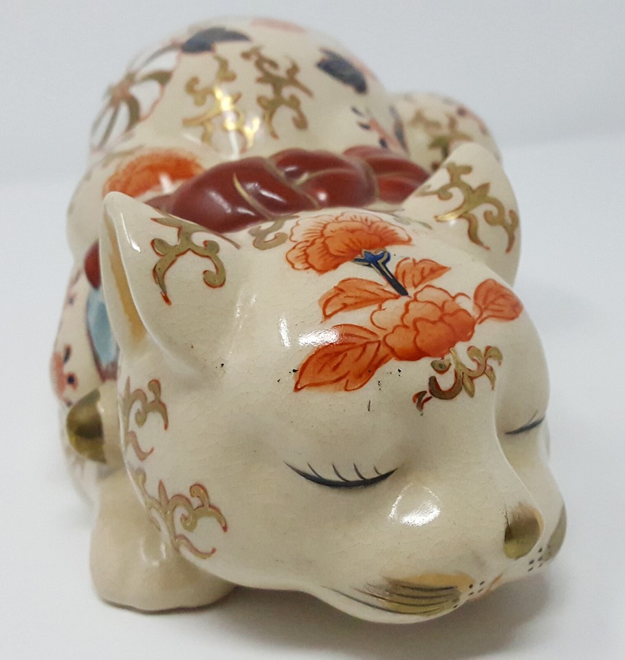 Vintage Japanese Porcelain Sleeping Cat Marked Signed, Imari Kutani Cat ...