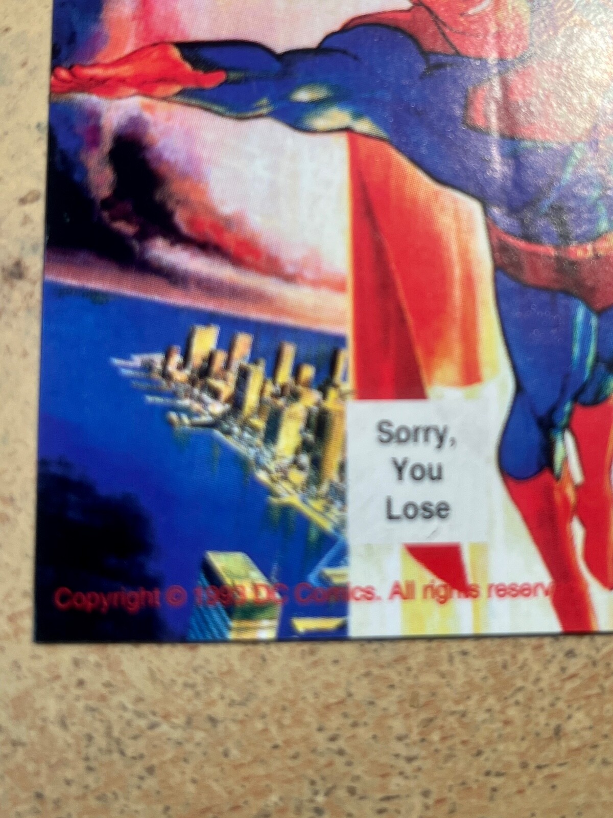 1993 SUPERMAN Ultra rare Competition scratch card (loser) DC Comics ...
