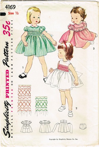 1950s Vintage Simplicity Sewing Pattern 4169 Toddler Girls Smocked ...