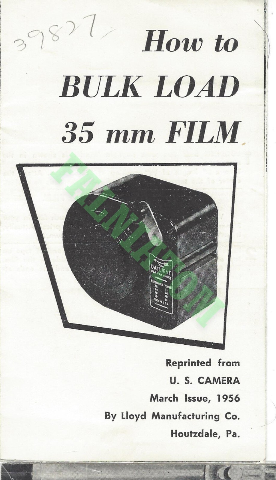 Vintage Lloyd Bulk Film Loader Instructions | eBay