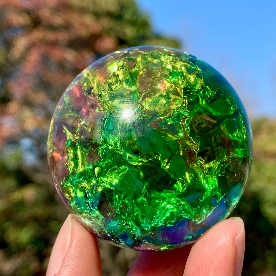163G Natural Titanium Rainbow Quartz sphere Crystal ball Healing+stand ...