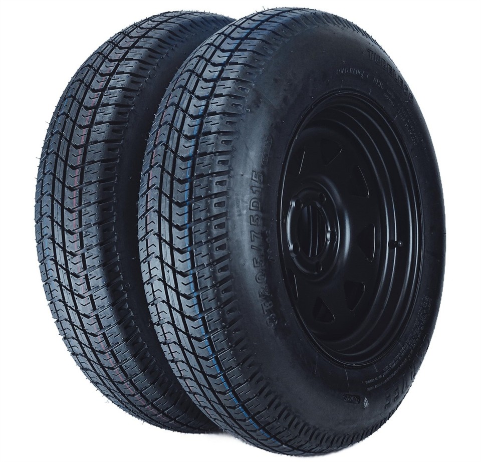 2-Pack Trailer Tires On 15" Rims ST205/75D15 6PR 5 Lug on 4.5" Camper ...
