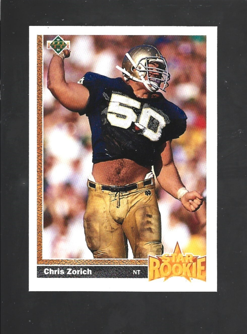 1991 Upper Deck #10 Chris Zorich rookie card, Notre Dame Fighting Irish ...