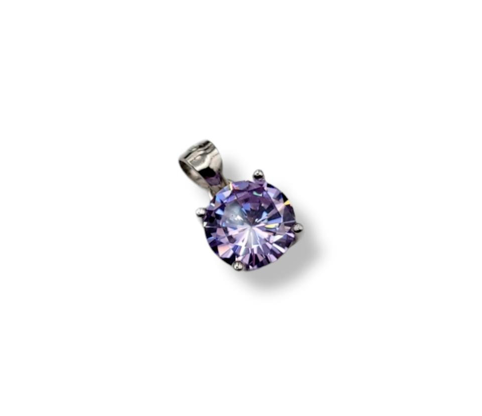 Gorgeous Round Light Purple CZ and Sterling Silver 925 Pendant Necklace ...
