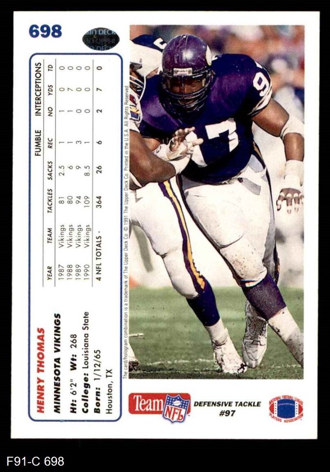 1991 Upper Deck #698 Henry Thomas Vikings LSU 8 - NM/MT | eBay