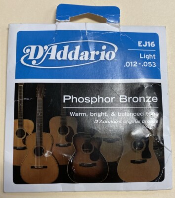 D'Addario EJ16 Acoustic Guitar Strings Phosphor Bronze Light 12-53 ...