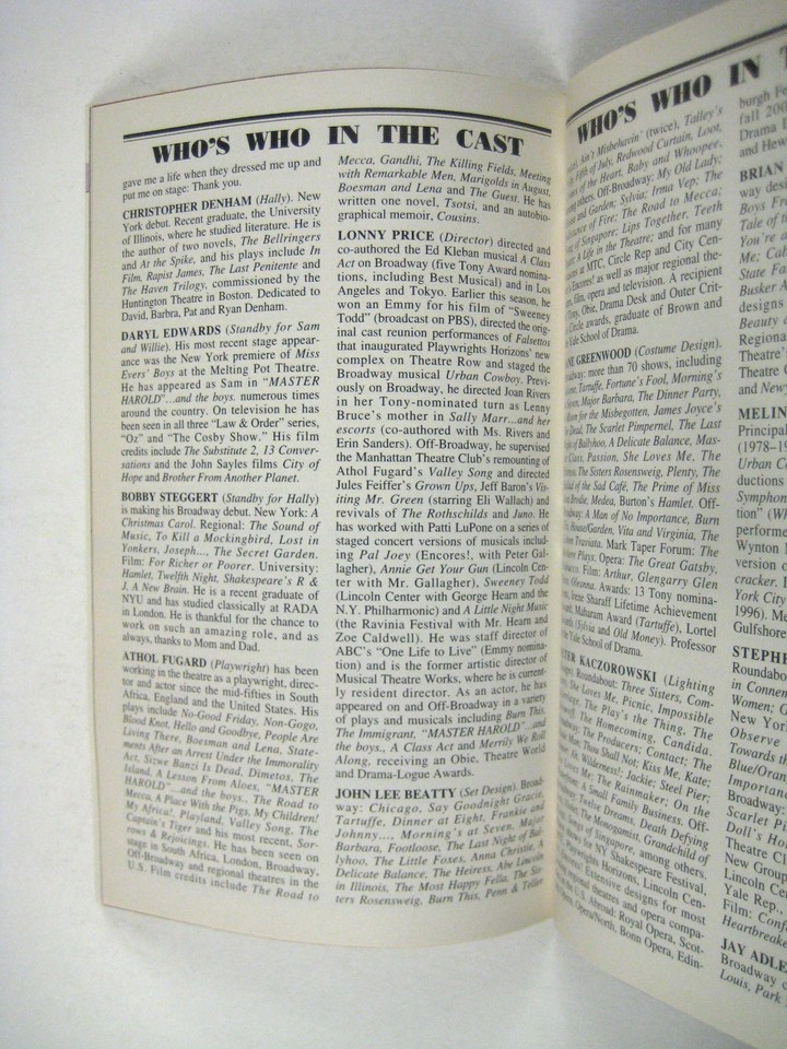 Master Harold the Boys Playbill 2003 Royale Theatre Danny Glover ...