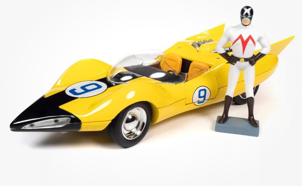 SPEED RACER SHOOTING STAR #9 YELLOW & RACER X FIGURE 1/18 CAR AUTO ...