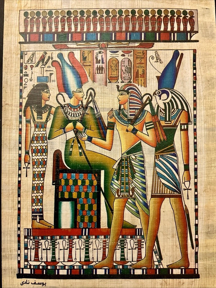 Rare Authentic Hand Painted Ancient Egyptian Papyrus-Osiris, Seti and ...