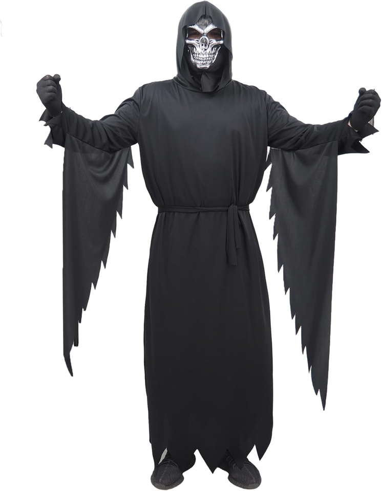 Scary Costume for Adult Black Terror Long Hooded Horror Robe Ghost Mask ...