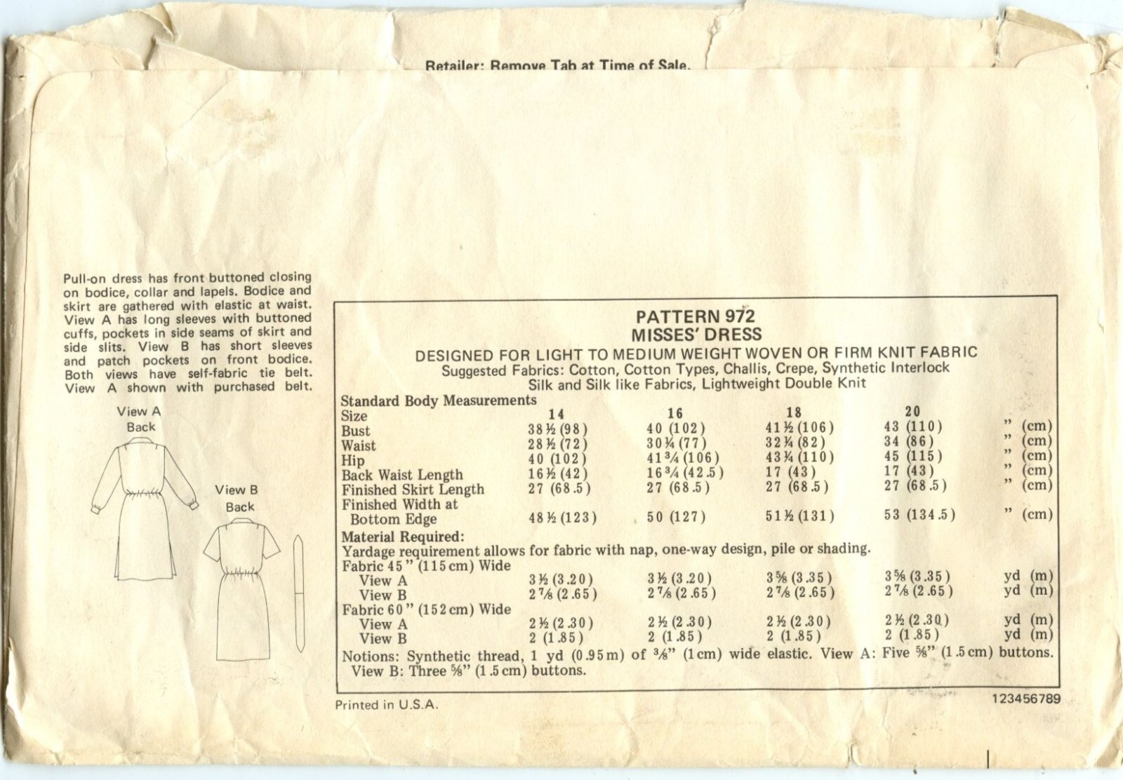 Kwik Sew Pattern 972 Misses Dress Sizes 14-16-18-20 Lightweight Knit ...