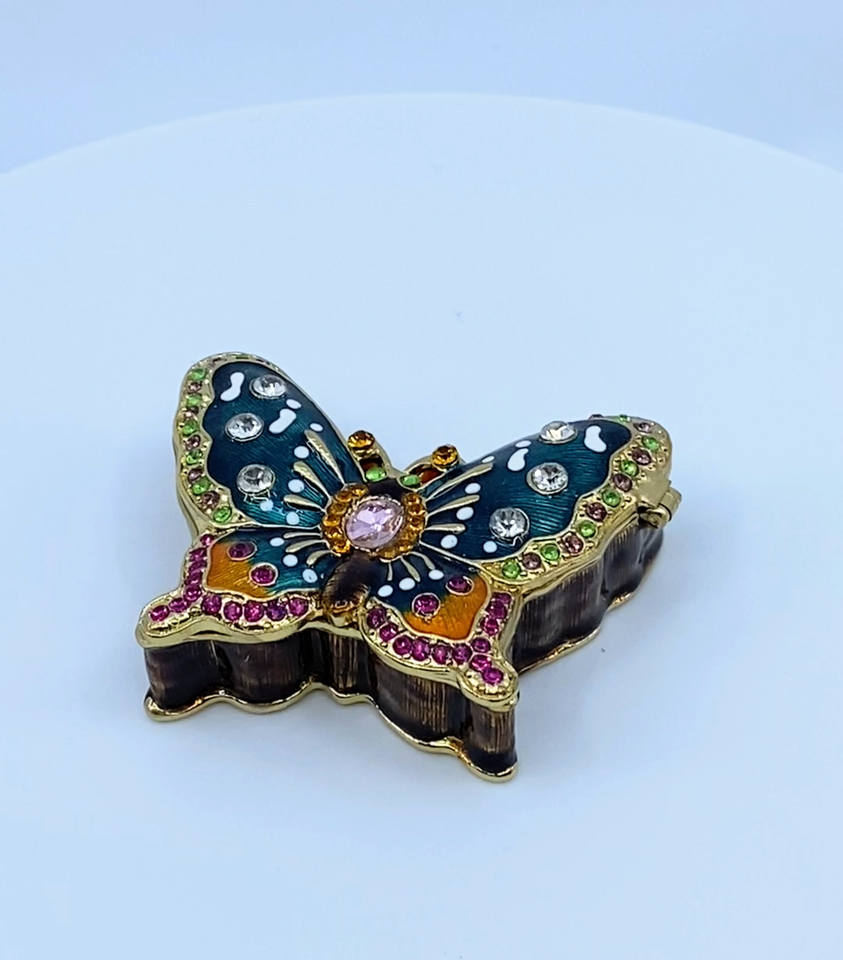 Kubla Craft Bejeweled Enameled Trinket Box: Blue Buttterfly Box, Item ...