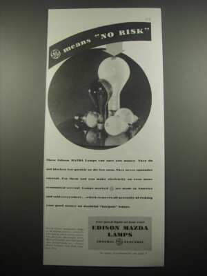 1933 Edison Mazda Lamps Ad - Means No risk | eBay